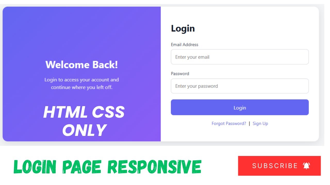 Login Page HTML CSS | Responsive Form Design Using Only HTML CSS - YouTube