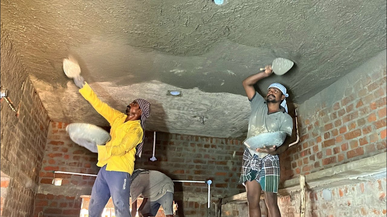 Ceiling Plastering Techniques_Living Hall Roof Slab Ceiling Perfect ...