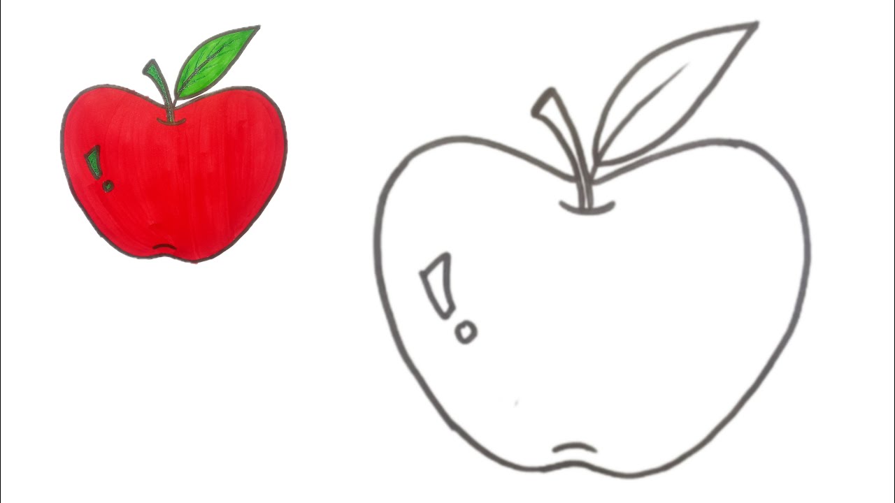 How to draw an apple/draw and colour Apple/easy Apple drawing for kids ...