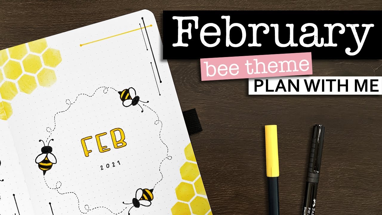 February Bullet Journal Setup 💜 Bee bullet journal theme - YouTube
