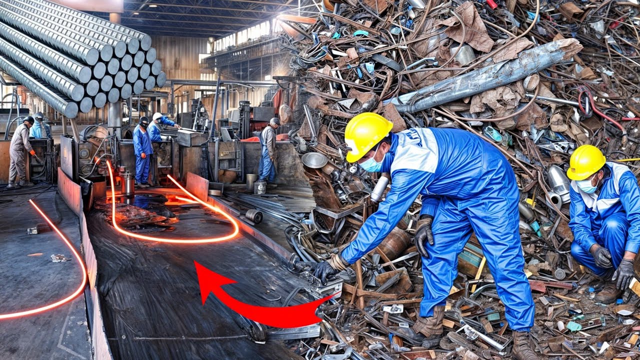 Manufacturing Process of Rebar Steel Rods from Old Iron Scrap in Steel ...