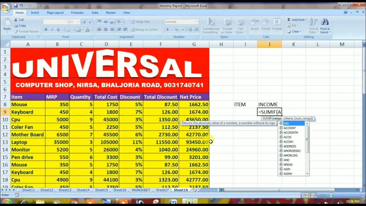 Sumif Function Sumif Function Excel Youtube