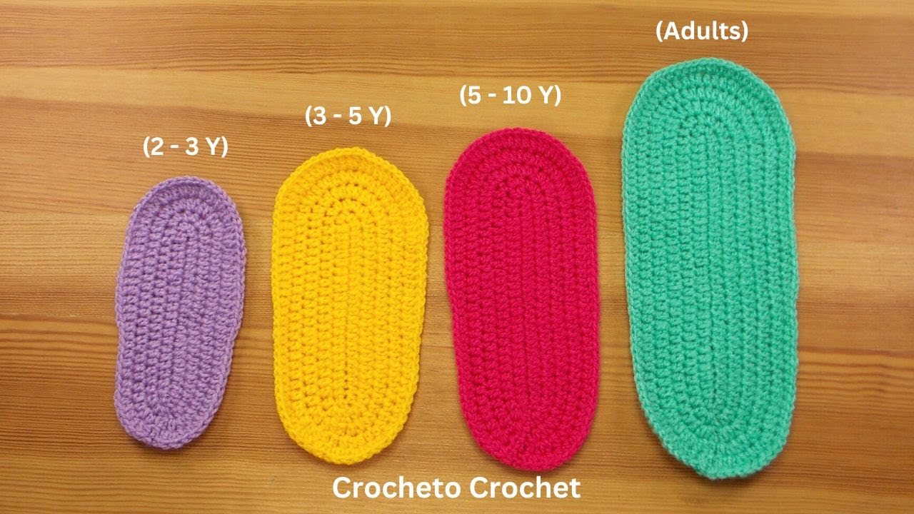 Crochet Shoes Soles With Medium Thickness yarn 4 Sizes From 2 years To ...