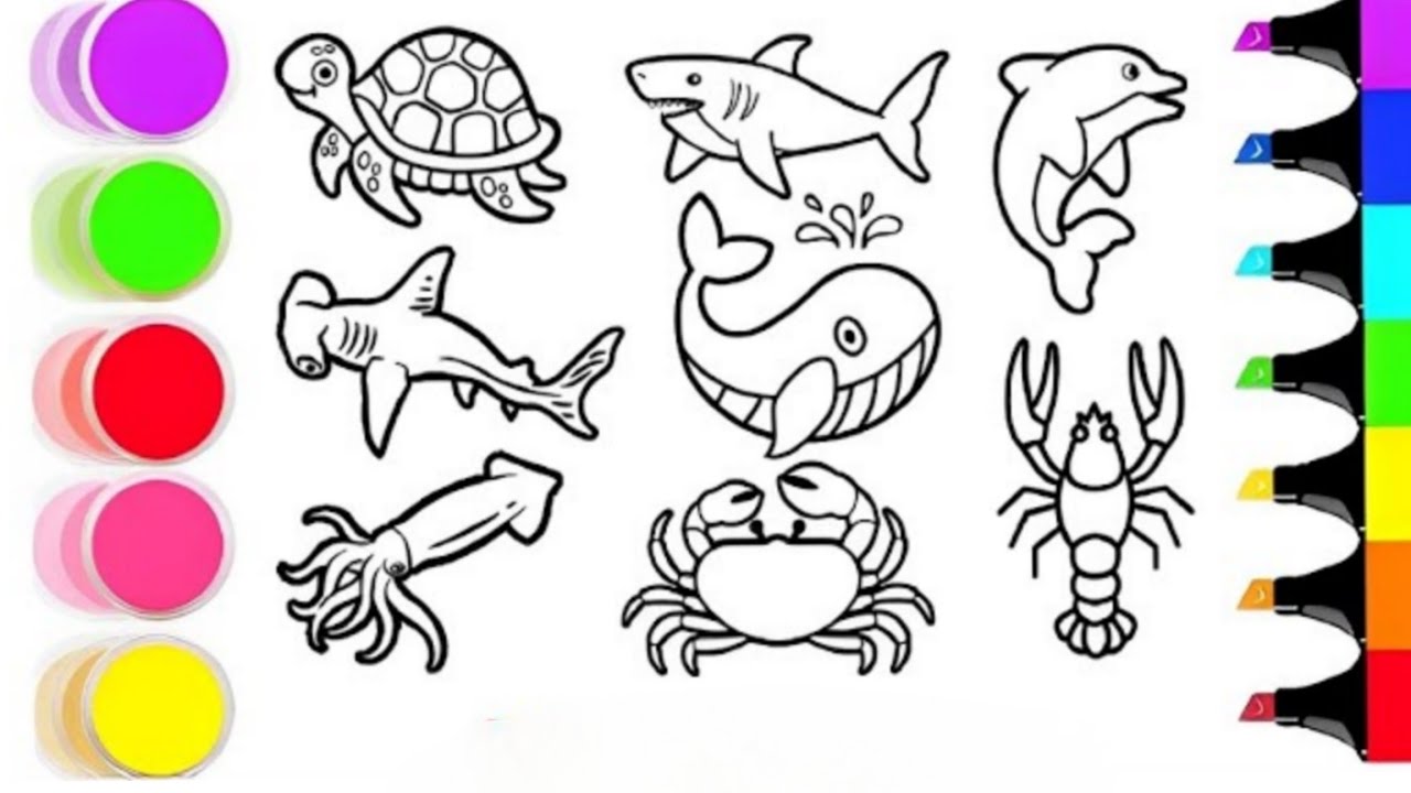 8 AmazingSea Animals Drawing Painting and Coloring for Kids and ...