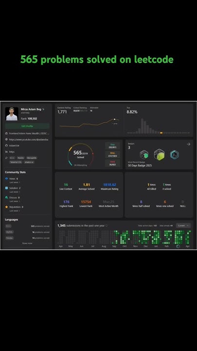 565 problems solved on leetcode | 44days POTD streak | #leetcode #coding @aslamcoding - YouTube