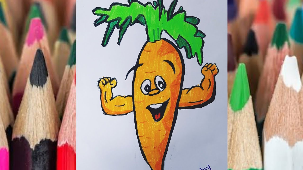 "Drawing of a cartoon carrot🥕with color pencil shading step by step ...