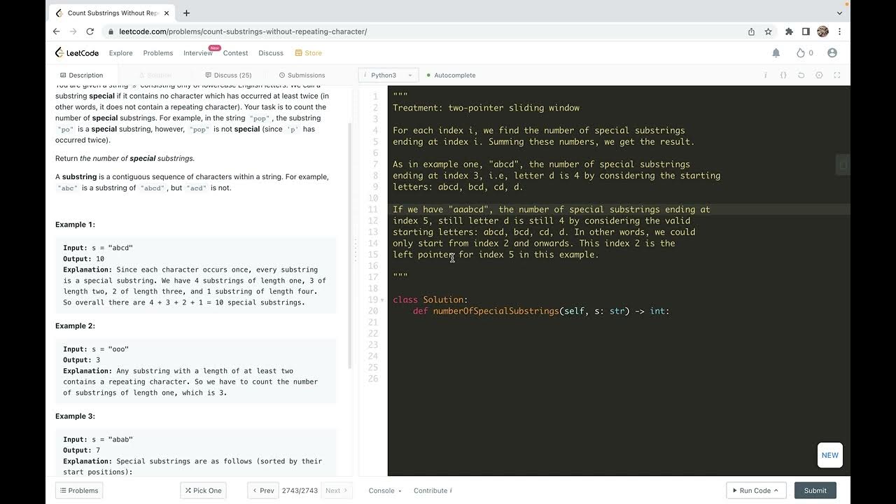 leetcode 2743. Count Substrings Without Repeating Character - two-pointer sliding window - YouTube