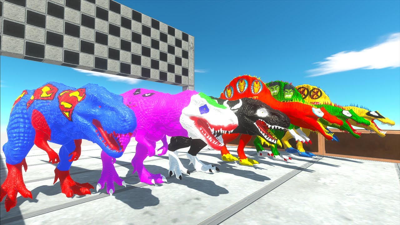 T-rex Superman, Joker, Dark Spinosaurus Speed Race Championship Hunting ...