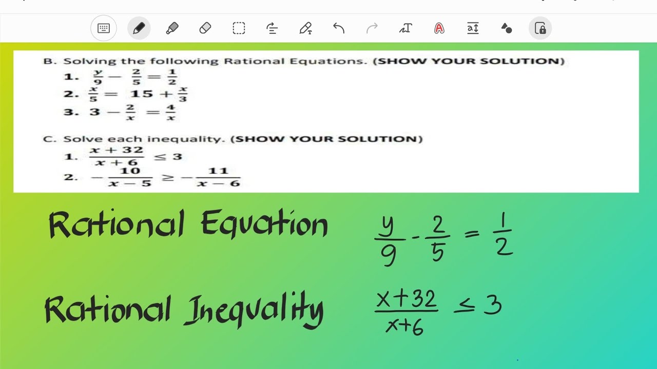 RATIONAL FUNCTION: Solve the following Rational equations and ...