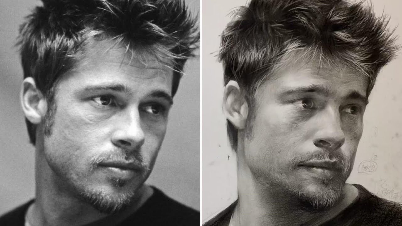 Drawing Brad Pitt Using Reference Photo ∥ Sketch Drawing - YouTube