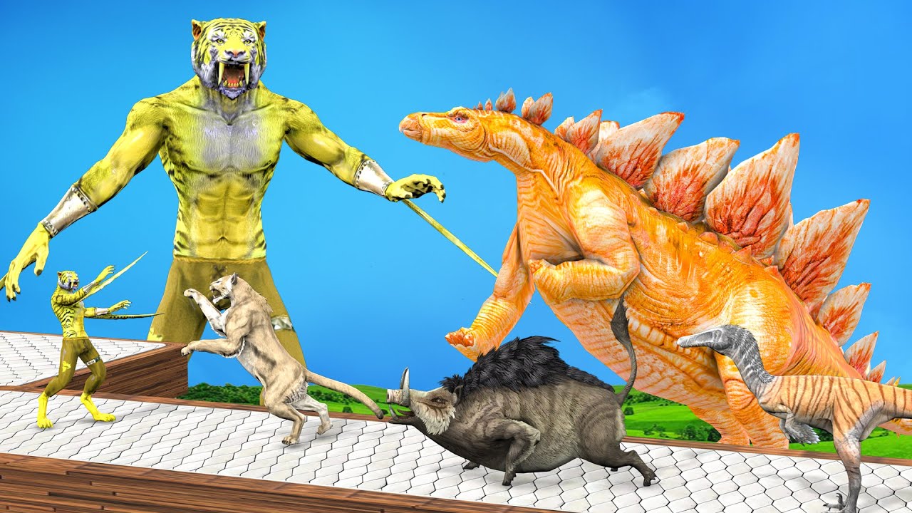 Epic Saber Tooth Tiger Deathrun vs Wild Animals Dinosaur Animal Revolt ...