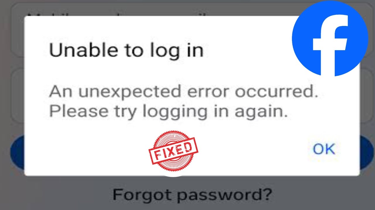 Facebook Unable To Login Problem || An Unexpected Error Occurred Please ...