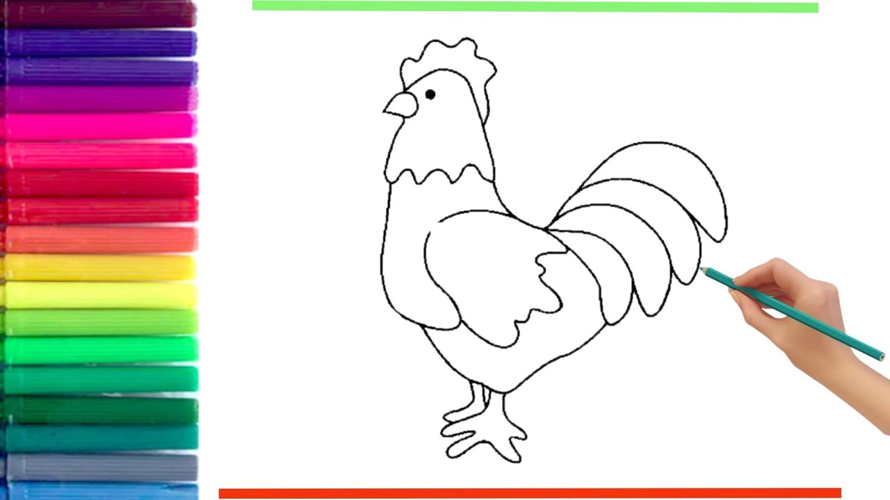 How to draw a rooster for kids | Rooster design and coloring🐓 - YouTube
