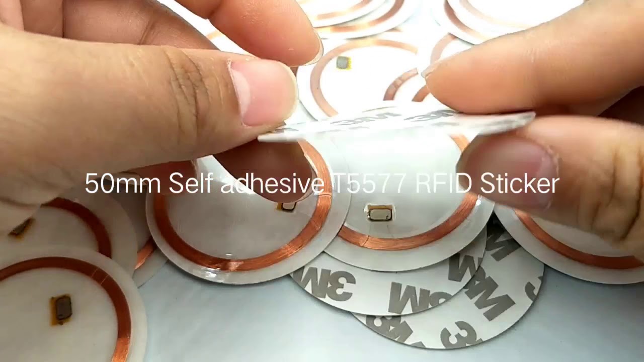 50mm long range T5577 Clear RFID Disc Stickers - YouTube