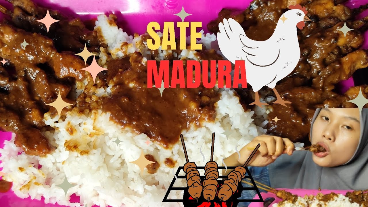 Makan sate madura | satu Nampan dengan saos kacang - YouTube