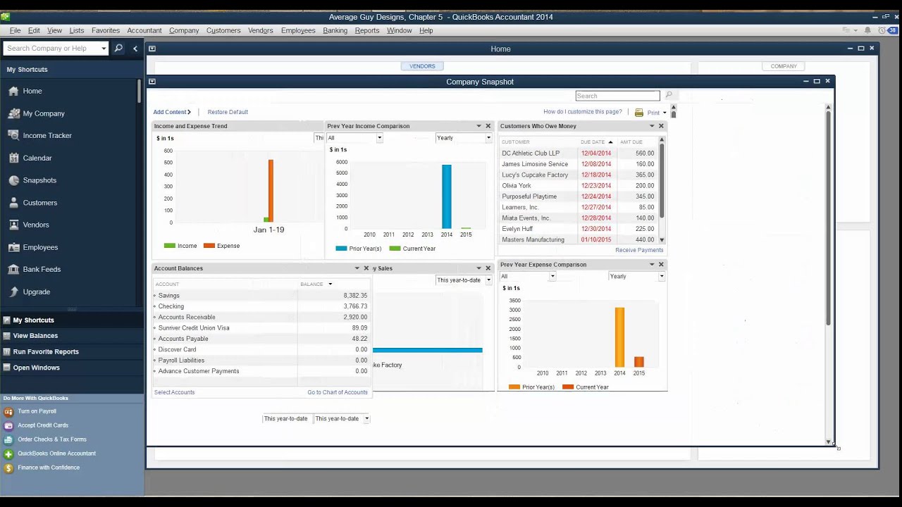 Quickbooks - View a Balance Sheet Report and a Company Snapshot ...