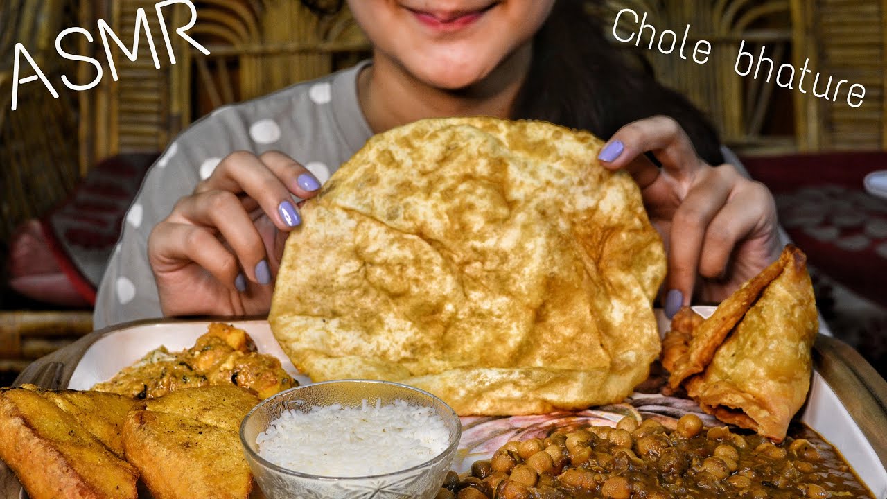 EATING BHATURE WITH CHOLE, PANEER , RICE, SAMOSA AND BREAD PAKODA ...