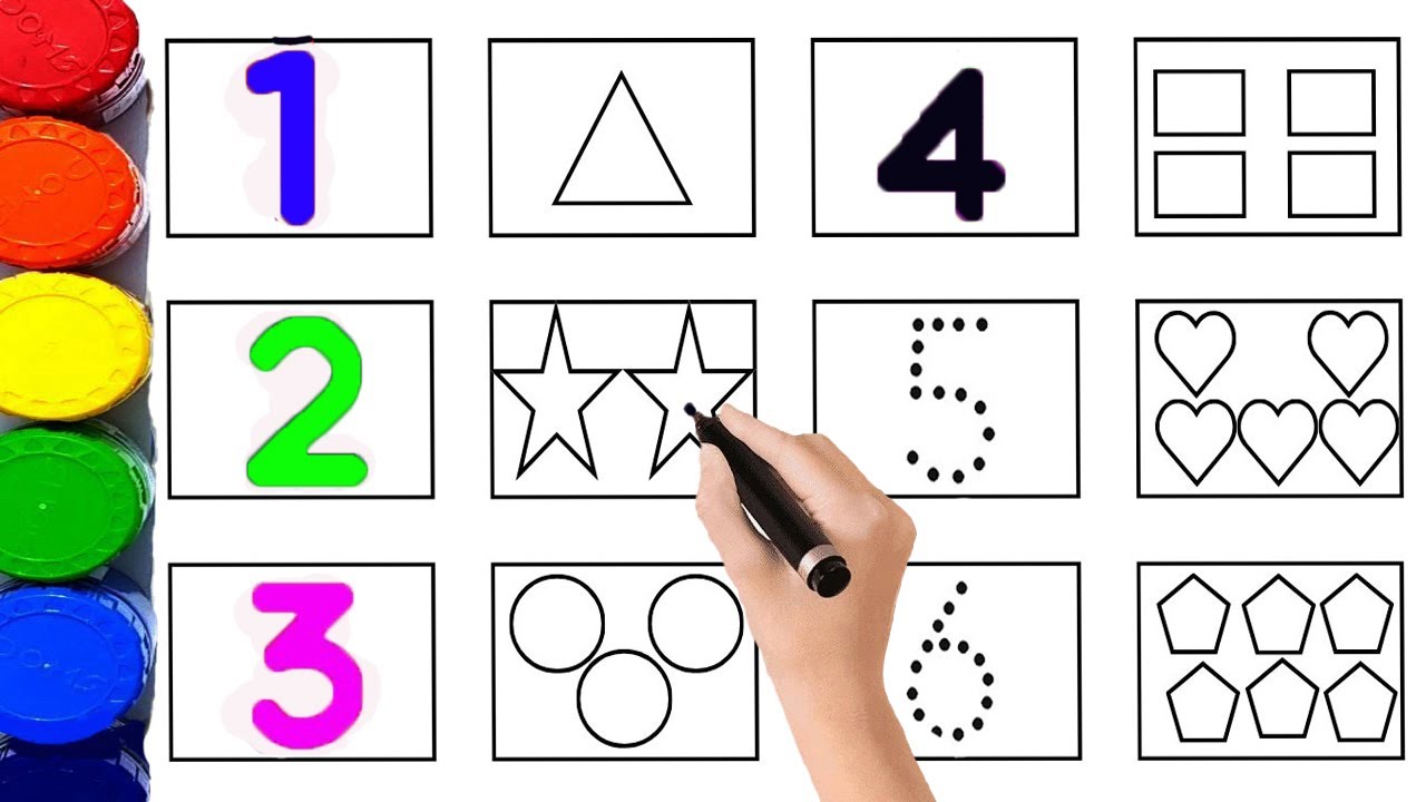 Shapes drawing for kids, 1 to 100 numbers, Learn 2d shapes, colour the ...