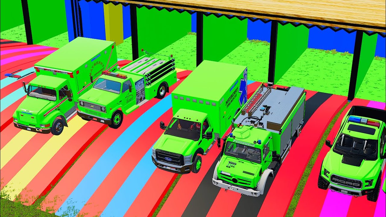 Emergency vehicles pass through colorful obstacles Transporting Game ...