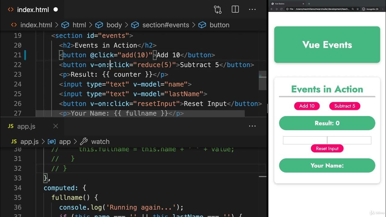 II. Basics & Core Concepts - DOM Interaction with Vue. 22. v bind and v on Shorthands - YouTube