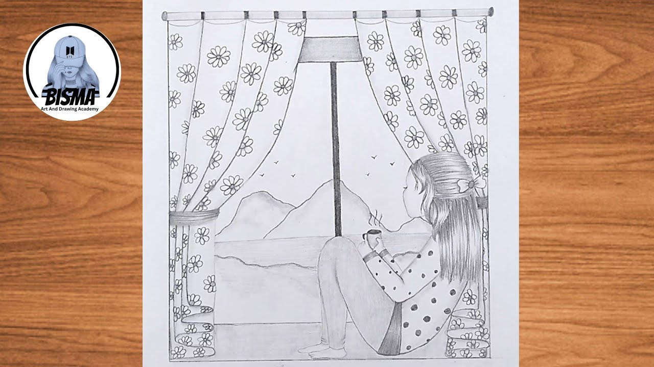 Alone girl sitting in window || Pencil drawing || Pencerede oturan ...