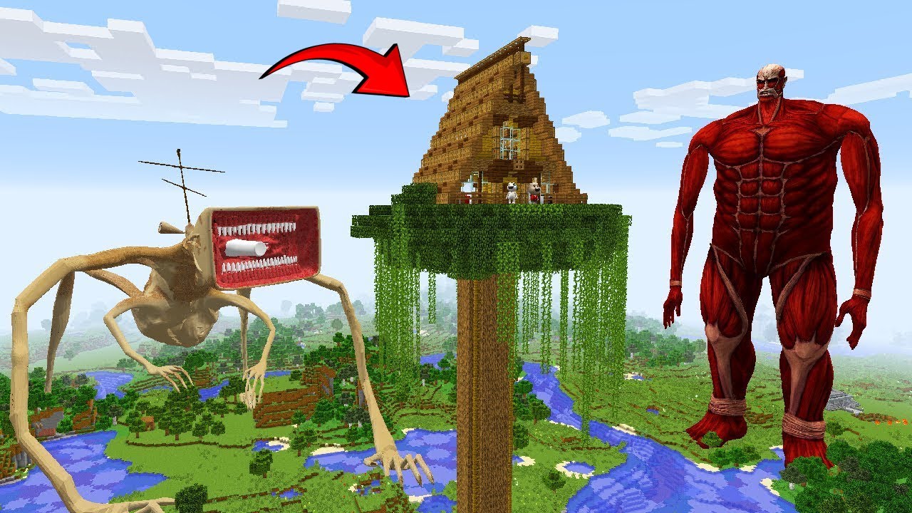 SURVIVING FROM COLOSSAL TITAN AND MEGA HORN HEAD 😱 in Minecraft ...