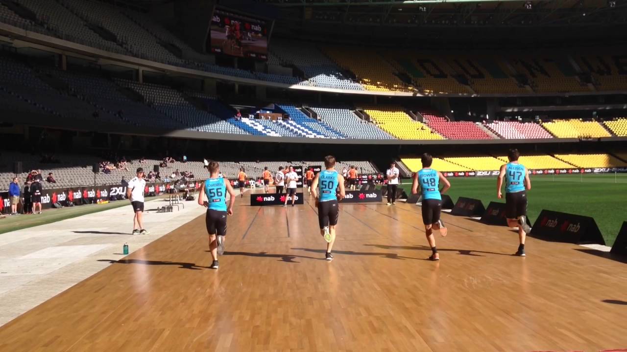 Glenelg's Jonty Scharenberg finishes the Beep Test at the AFL Combine ...