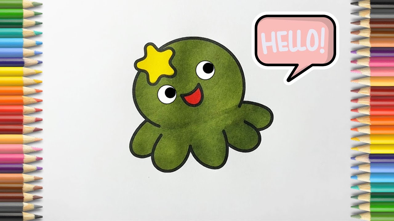 Let's Color a Green Octopus Together | Coloring a Cute Green Octopus ...