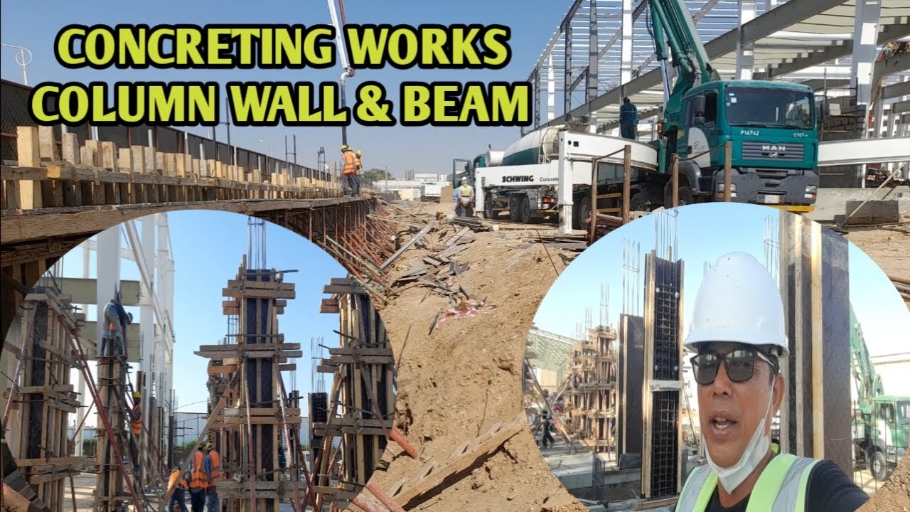 Pouring concrete for column,beam & wall using concrete pump - YouTube
