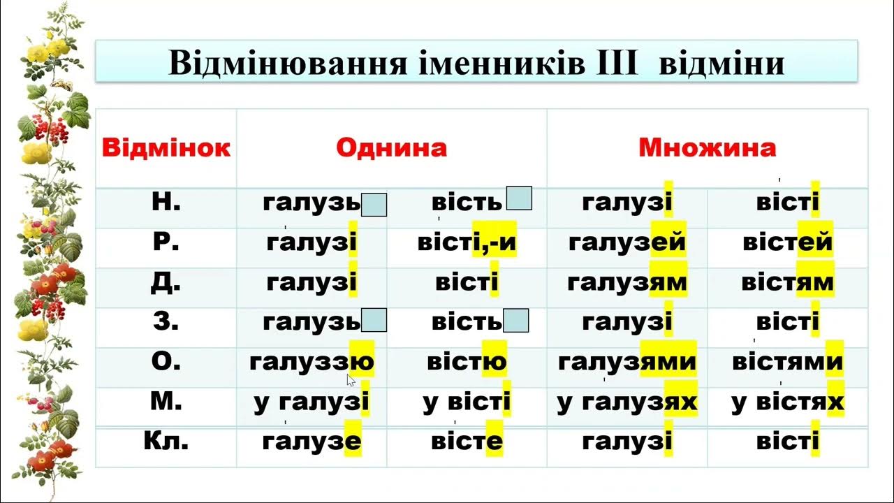 Відмінювання іменників ІІІ та Iv відмін Youtube