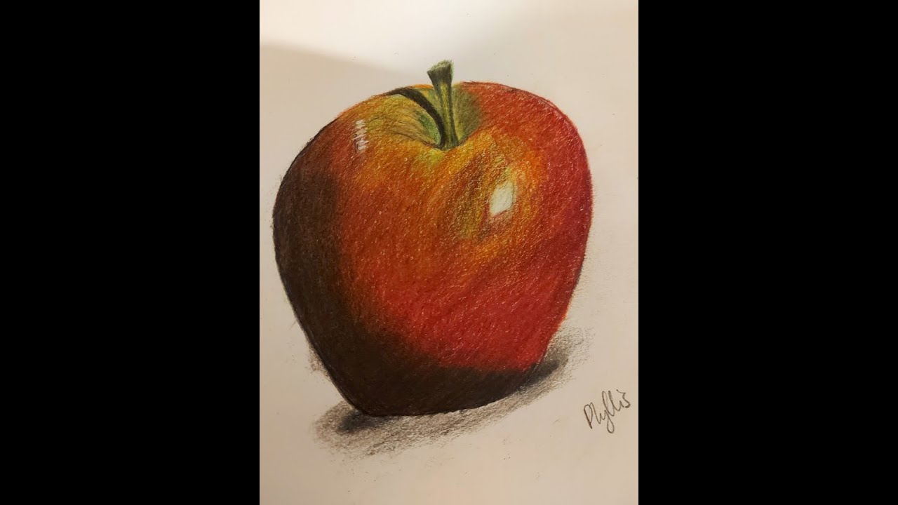 Drawing a real life Apple with Colouring Pencils - YouTube