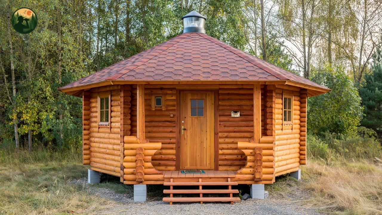 Man Builds A Unique Circular Wooden House Topped With A Beautiful Cone ...