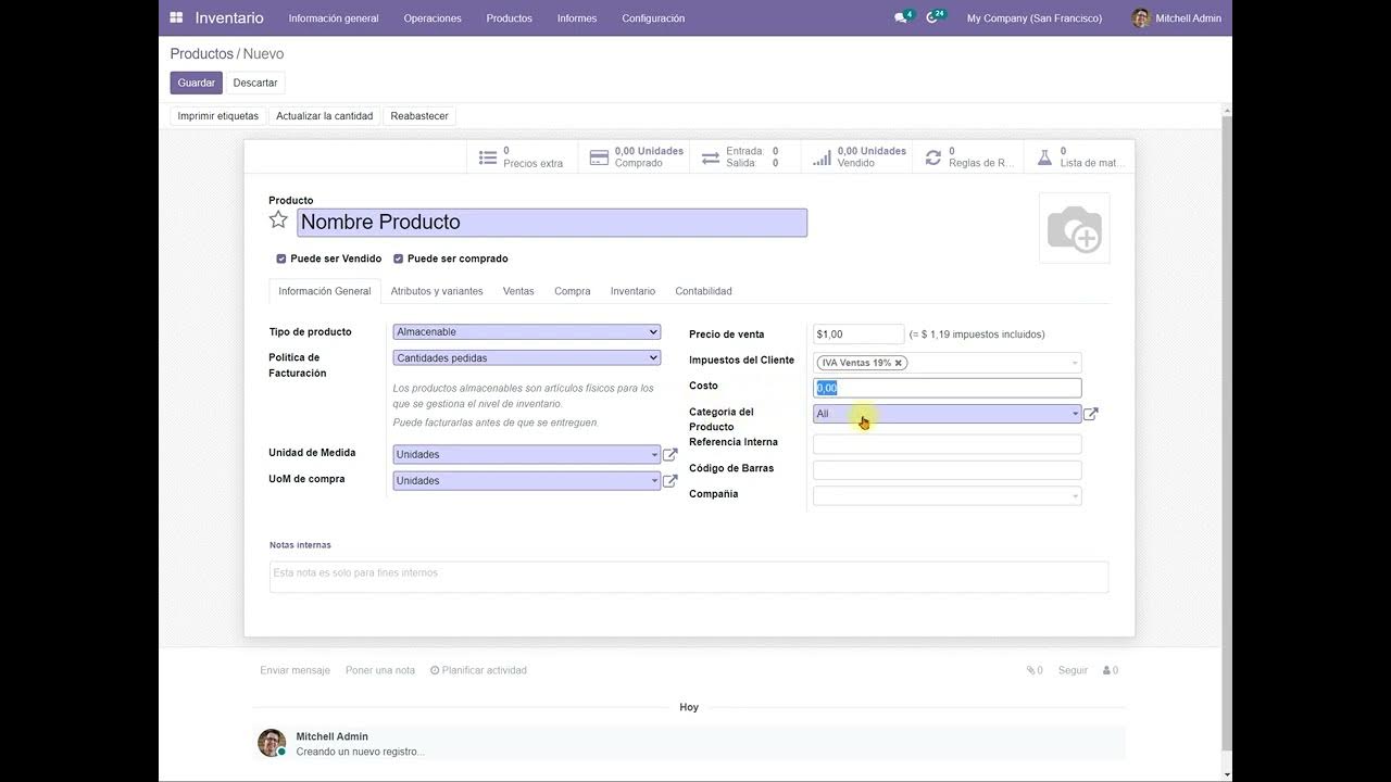 Odoo Facil y Rapido: Como crear un producto - YouTube