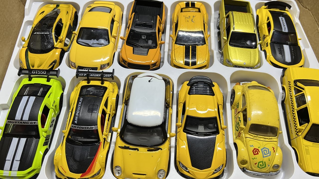 Box Full of Yellow Model Cars, Audi TT, Mercedes Jeep, Mini Cooper ...