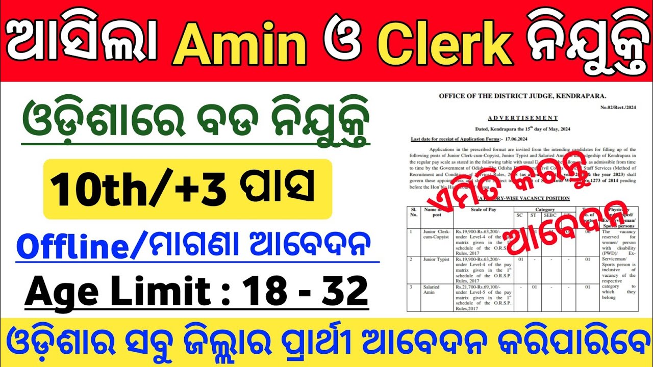 Odisha Amin & Junior Clerk Recruitment 2024 ! Odisha Govt Job ...
