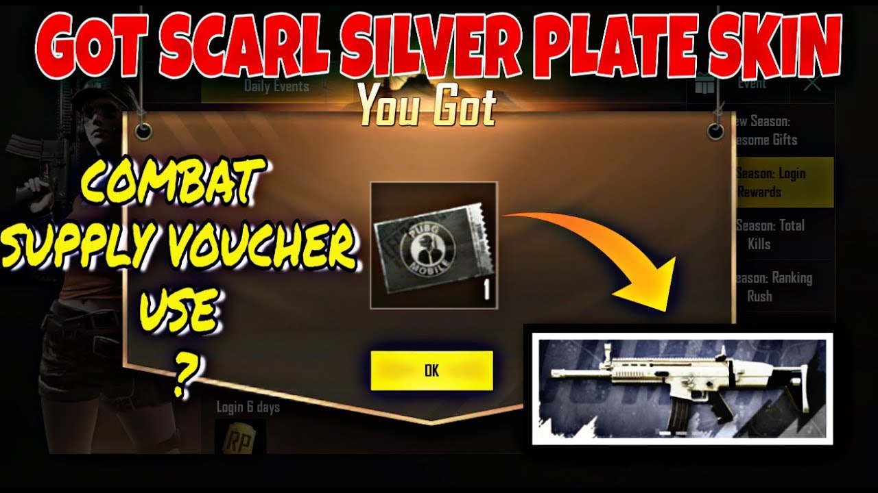 PUBG GOT SCAR L SILVER PLATE SKIN || USE COMBAT SUPPLY VOUCHER 10 UC ...