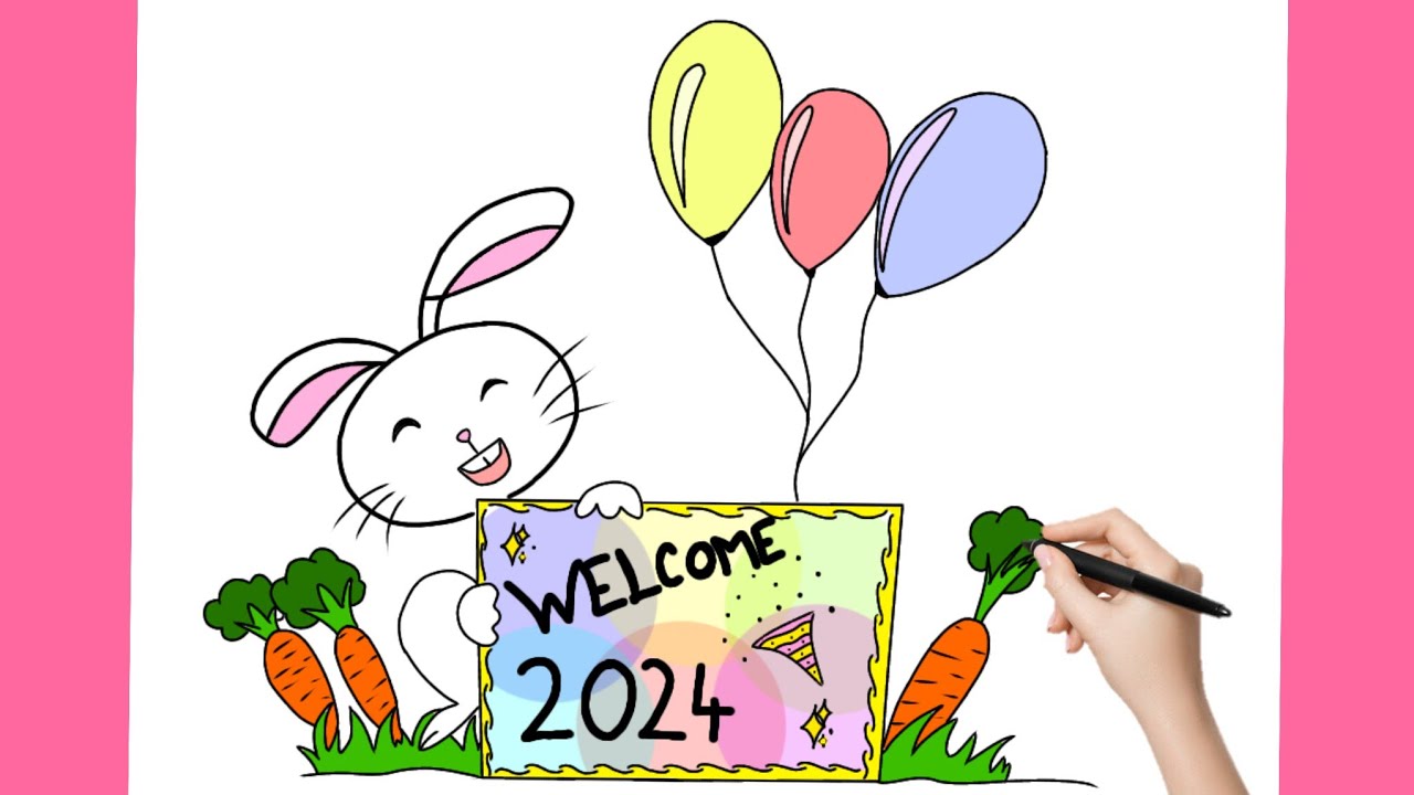 Happy new year drawing 2024//How to draw new year drawing 2024// Happy ...