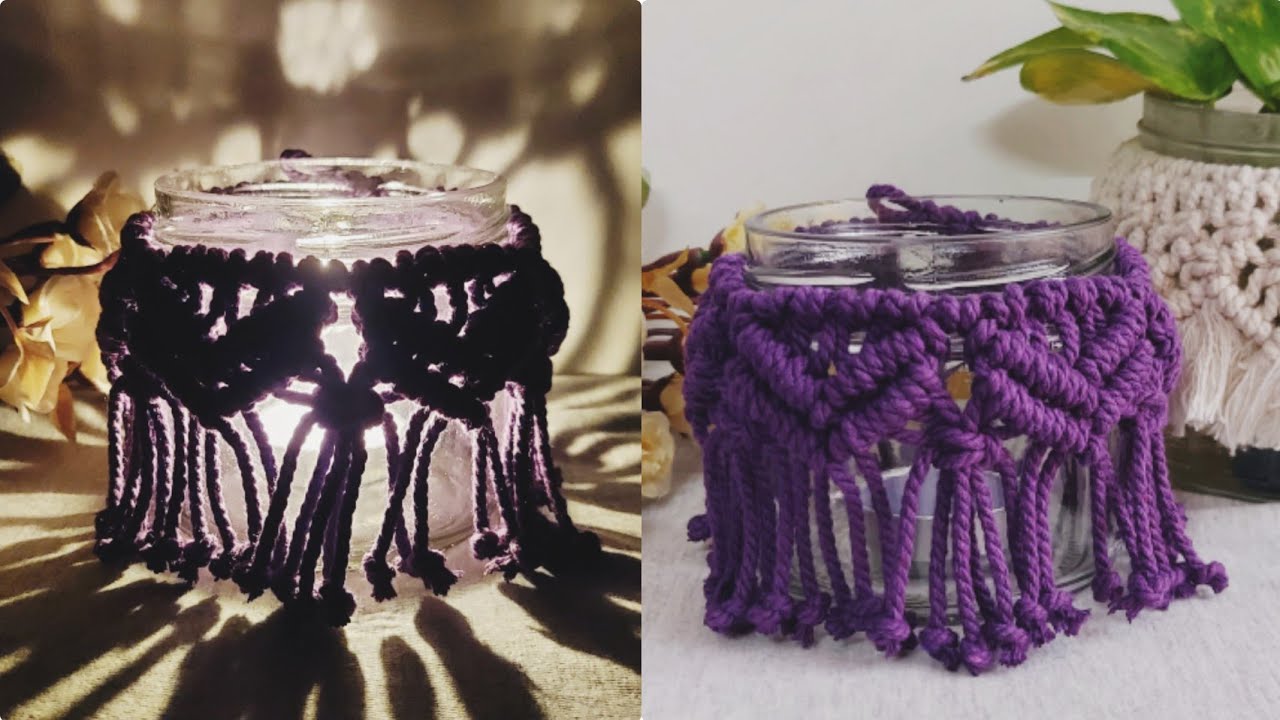Macrame candle holder | DIY Macrame Jar Cover | Easy Macrame Lantern | Boho candle holder ...