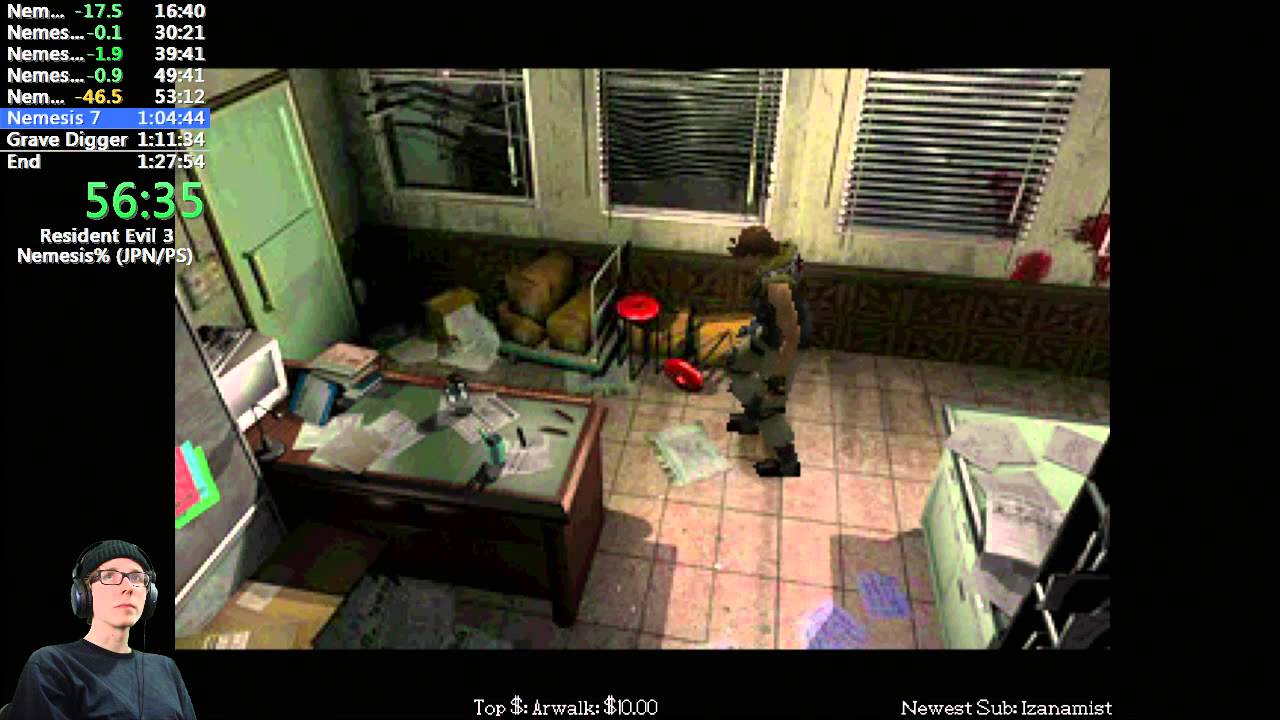 Resident Evil 3 (PS1) Speedrun - All Nemesis Drops (nemesis%) - 1:25:22 ...