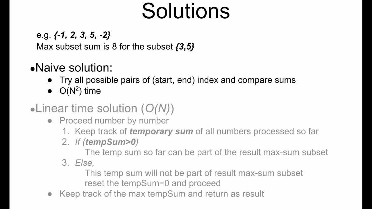 Programming Interview 16 Find Largest Subsequent Sum In Array In On Time Youtube