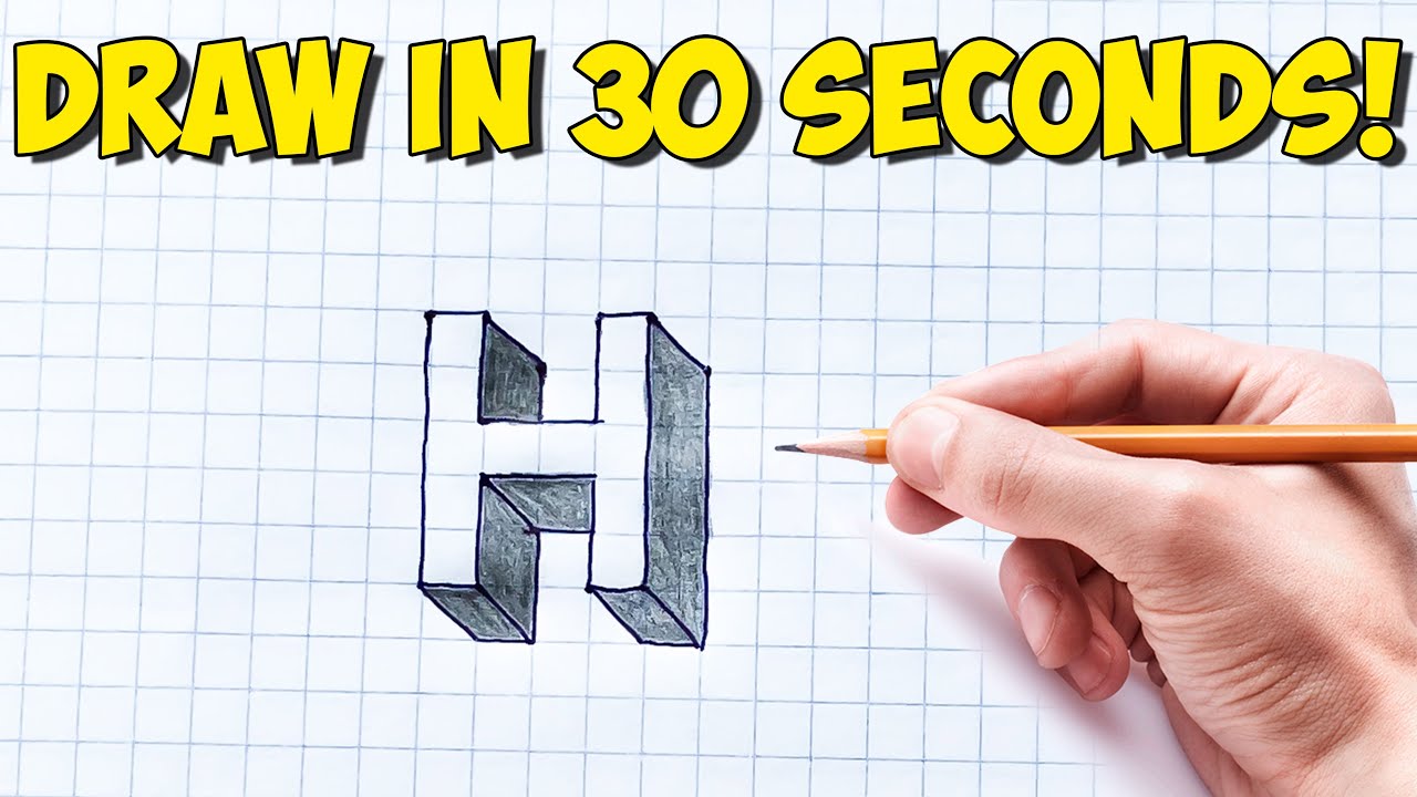 How To Draw 3D Letter H (step by step) - Easy 3D Drawings - YouTube