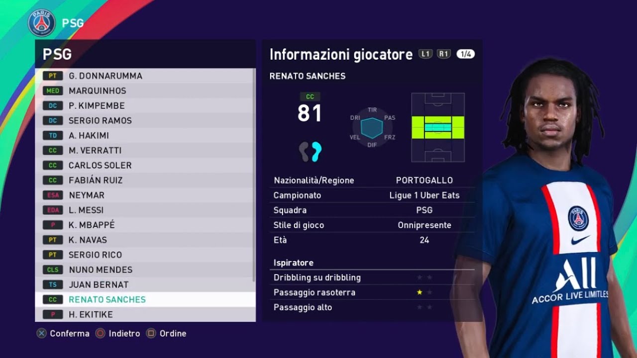 Paris Saint Germain PSG 2022-23 #efootball2023 Ps4 #Ps5 PES 2021 Player ...