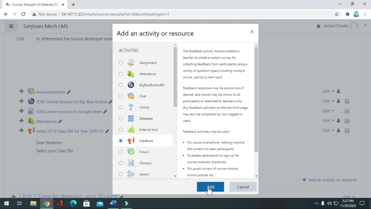 How to conduct course exit survey through Feedback tab on LMS - YouTube