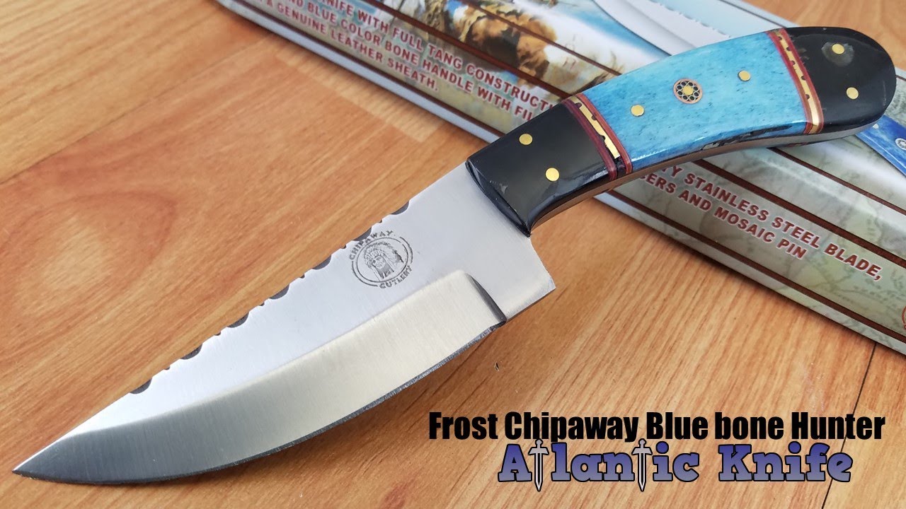 FROST CHIPAWAY HUNTER BLUE BONE & BUFFALO HORN STAINLESS FIXED KNIFE ...