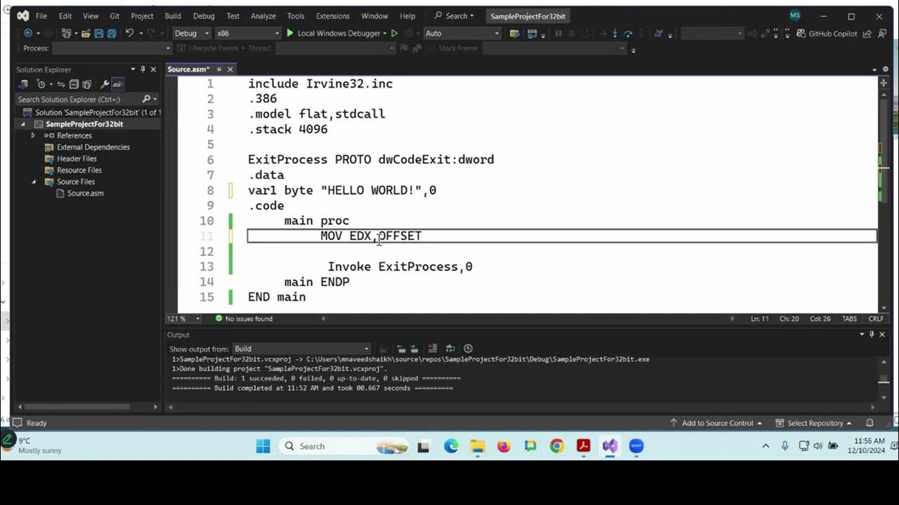 First "Hello World!" program in x86 assembly (visual studio ) - YouTube