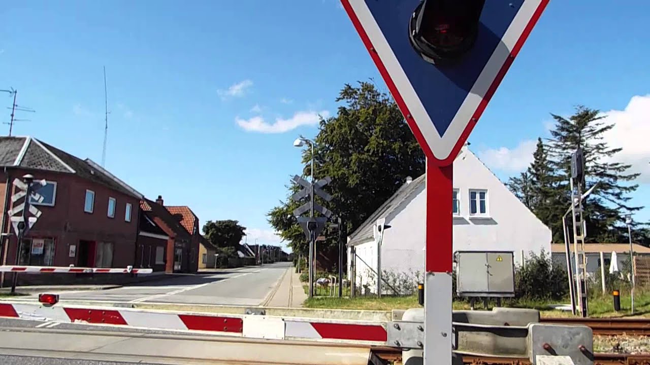 Train crossing in small village, Denmark, Gredstedbro. - YouTube