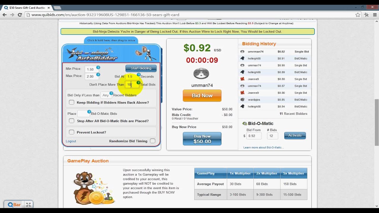 BidBuddy (Bid-Ninja's proprietary auto-bidder) for QuiBids | Setup ...