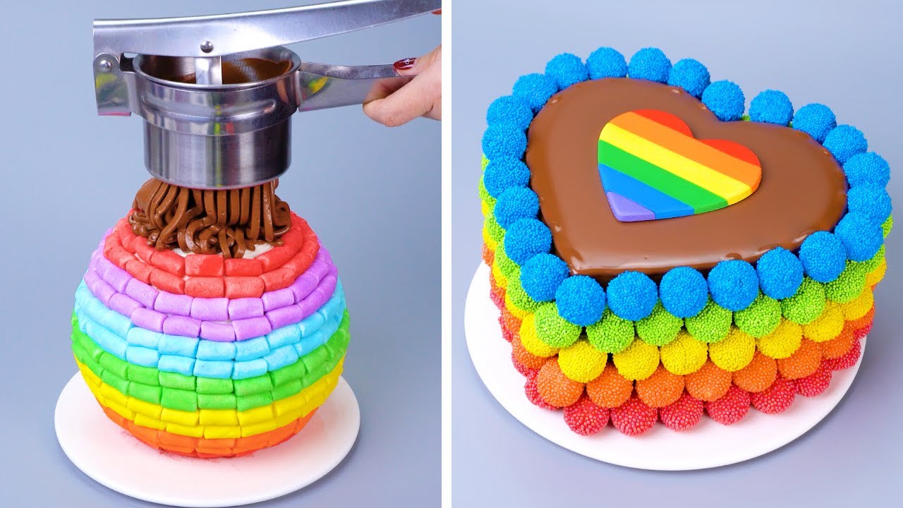 Rainbow Cake Decorating With Colorful Layers And Creamy Toppings So ...