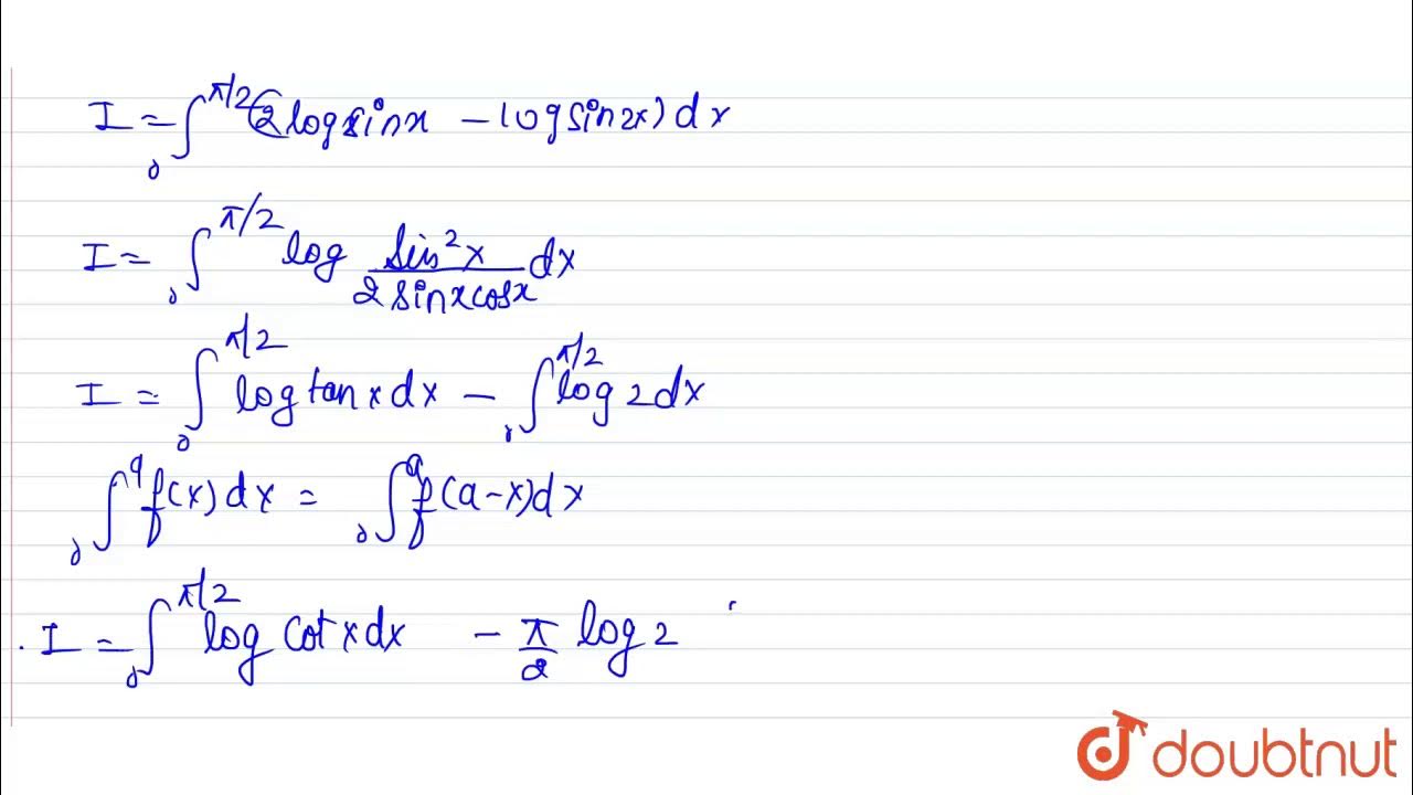 `int_(0)^((pi)/(2))(2log sin x- log sin 2x)dx` - YouTube