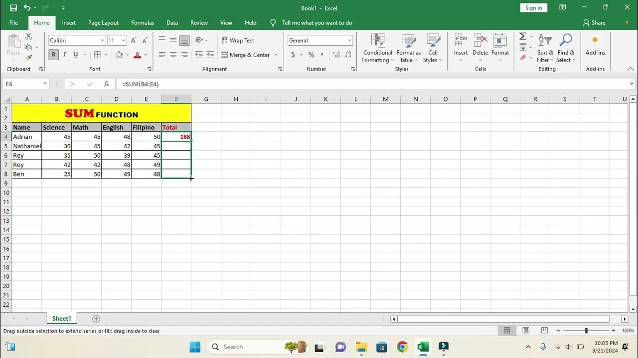 MICROSOFT EXCEL || Sum Function - YouTube